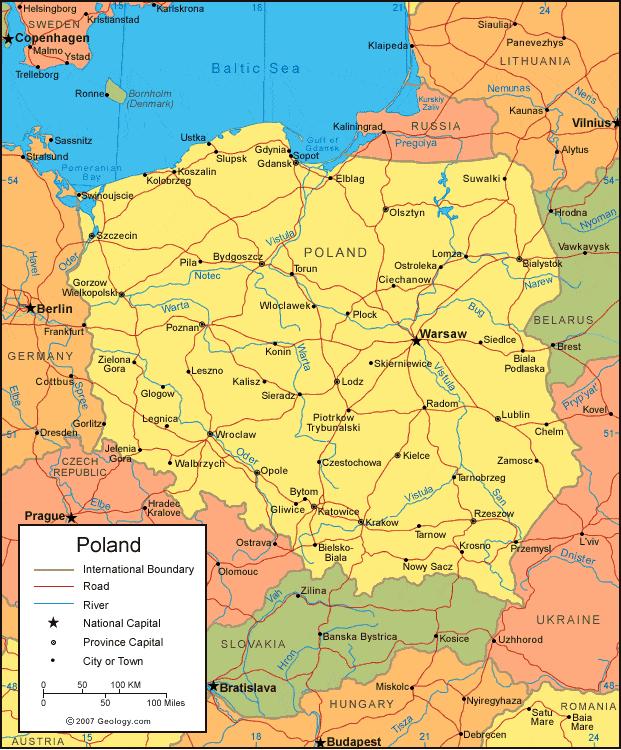 Poljska meja map - Zemljevid Poljska meja (Vzhodni Evropi - Evropa)